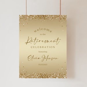 Gold Retirement Party Welcome Sign, Retirement Welcome Sign Template ...