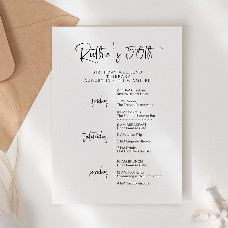 50th Itinerary Template - Etsy