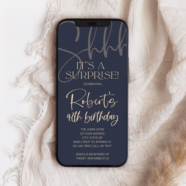 Navy Surprise Birthday Invitation - Etsy