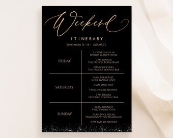 Printable Black Simple Itinerary Template, Editable Minimalist Weekend ...