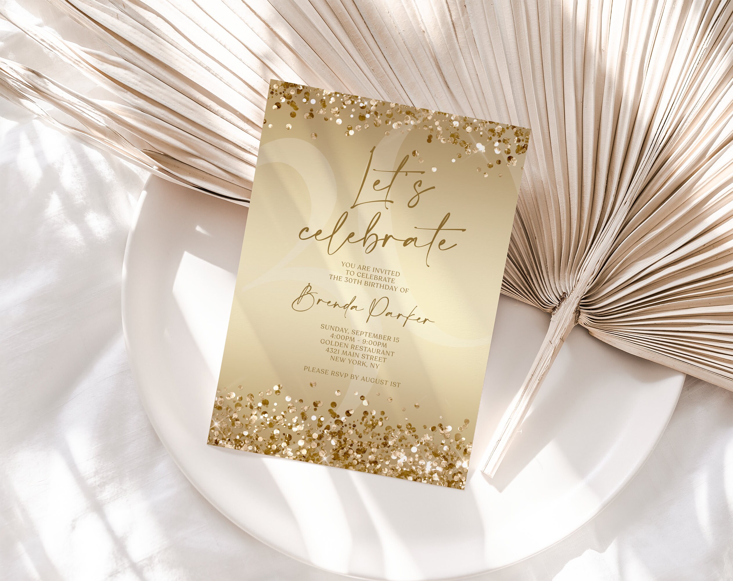 Printable Let's Celebrate Gold Birthday Invitation - Etsy