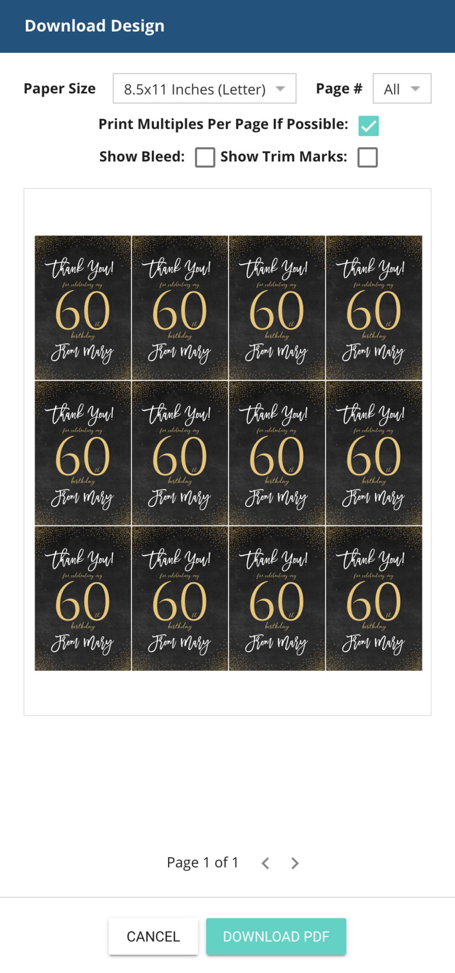 60th Birthday Tags Favor Tags Printable Thank You Tag - Etsy Canada