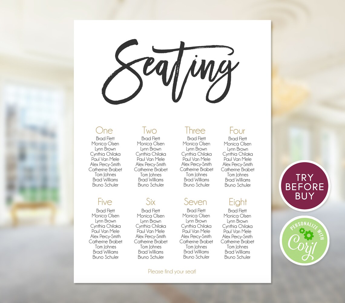 Printable Seating Chart Seating Chart Wedding Editable - Etsy
