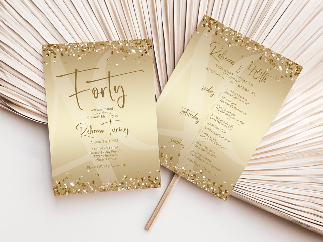 Printable Gold 40th Forty Birthday Weekend Itinerary Template, Editable ...