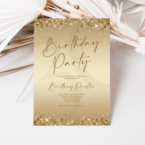Editable Ladies Golden Birthday Party Invitation Template, Gold Party ...