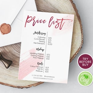 Pink Price List Printable, Business Price List Template, Editable Price ...