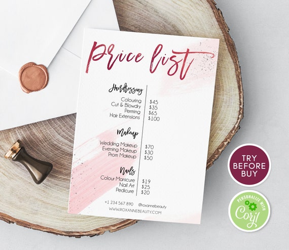 Pink Price List Printable Business Price List Template - Etsy