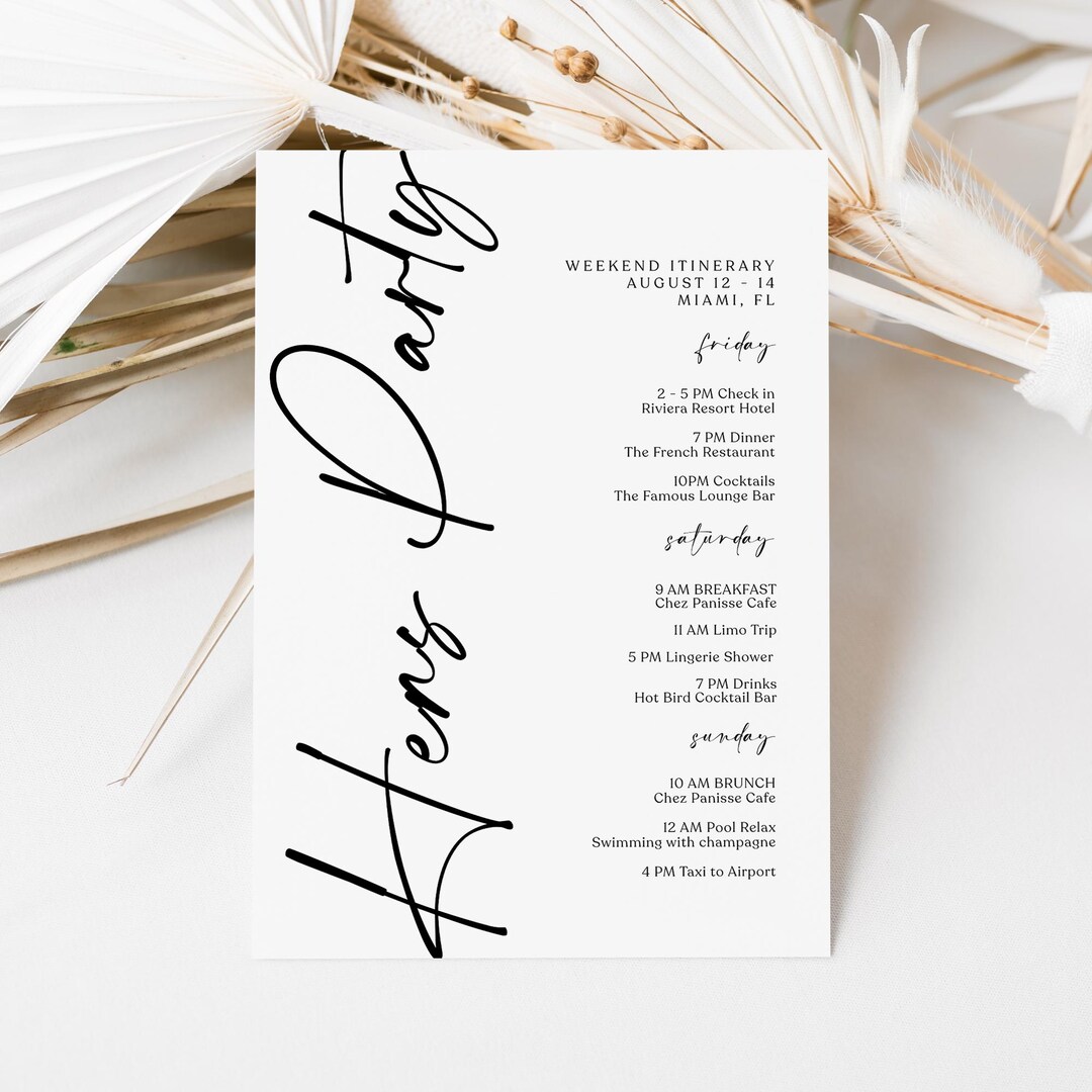 Printable Hen Party Weekend Itinerary Template, Editable Hen Party ...