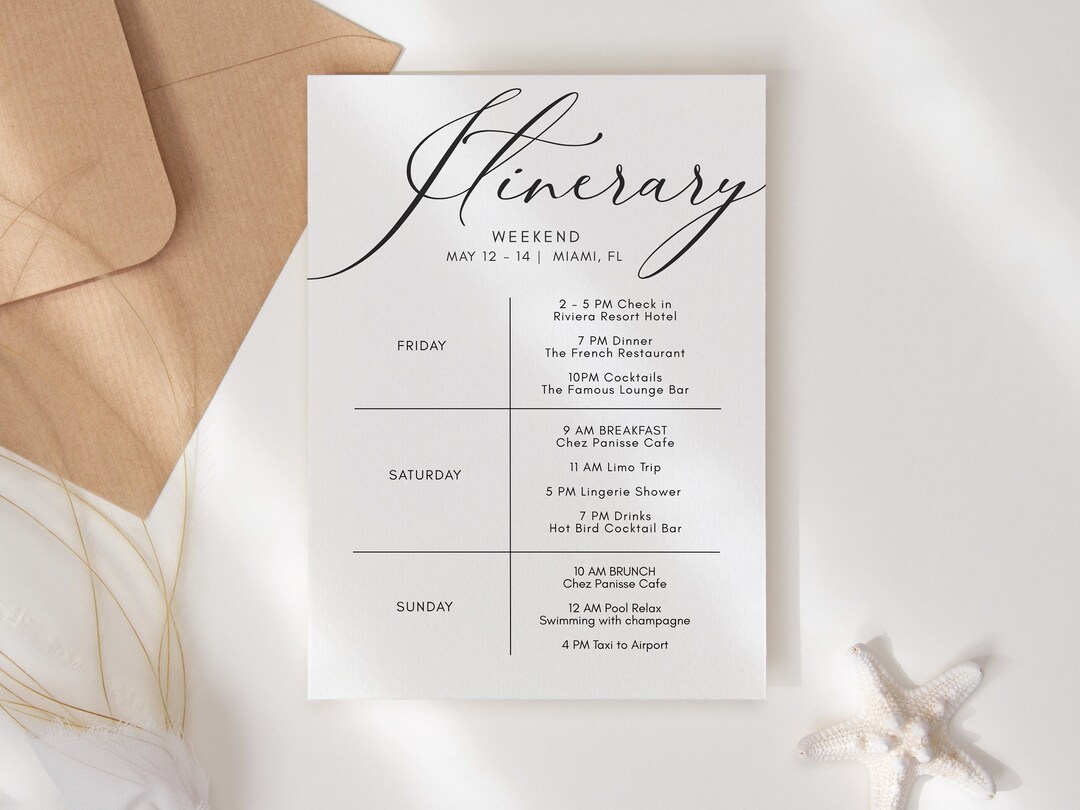 Simple Printable Itinerary Template, Editable Weekend Itinerary, Hens ...