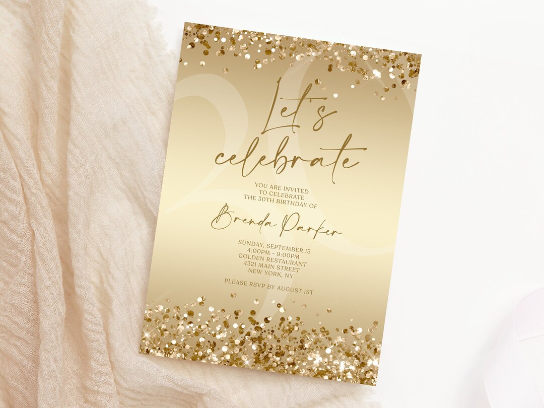 Printable Let's Celebrate Gold Birthday Invitation Template, Gold ...