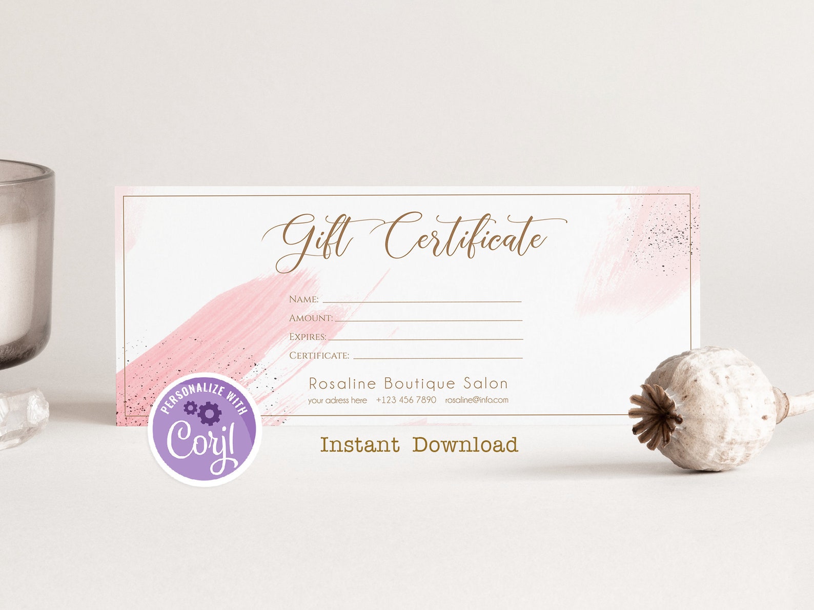 Editable Rose Gold Gift Certificate Template Watercolor Gift | Etsy