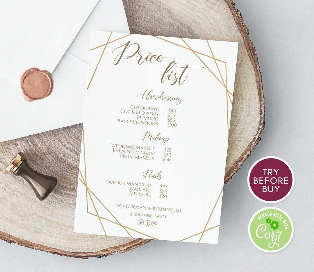 Gold Geometric Price List Editable, Business Price List Template ...