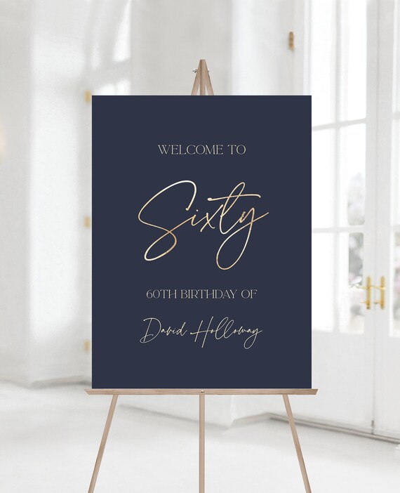 Printable Blue Navy 60th Sixty Birthday Welcome Sign Template - Etsy