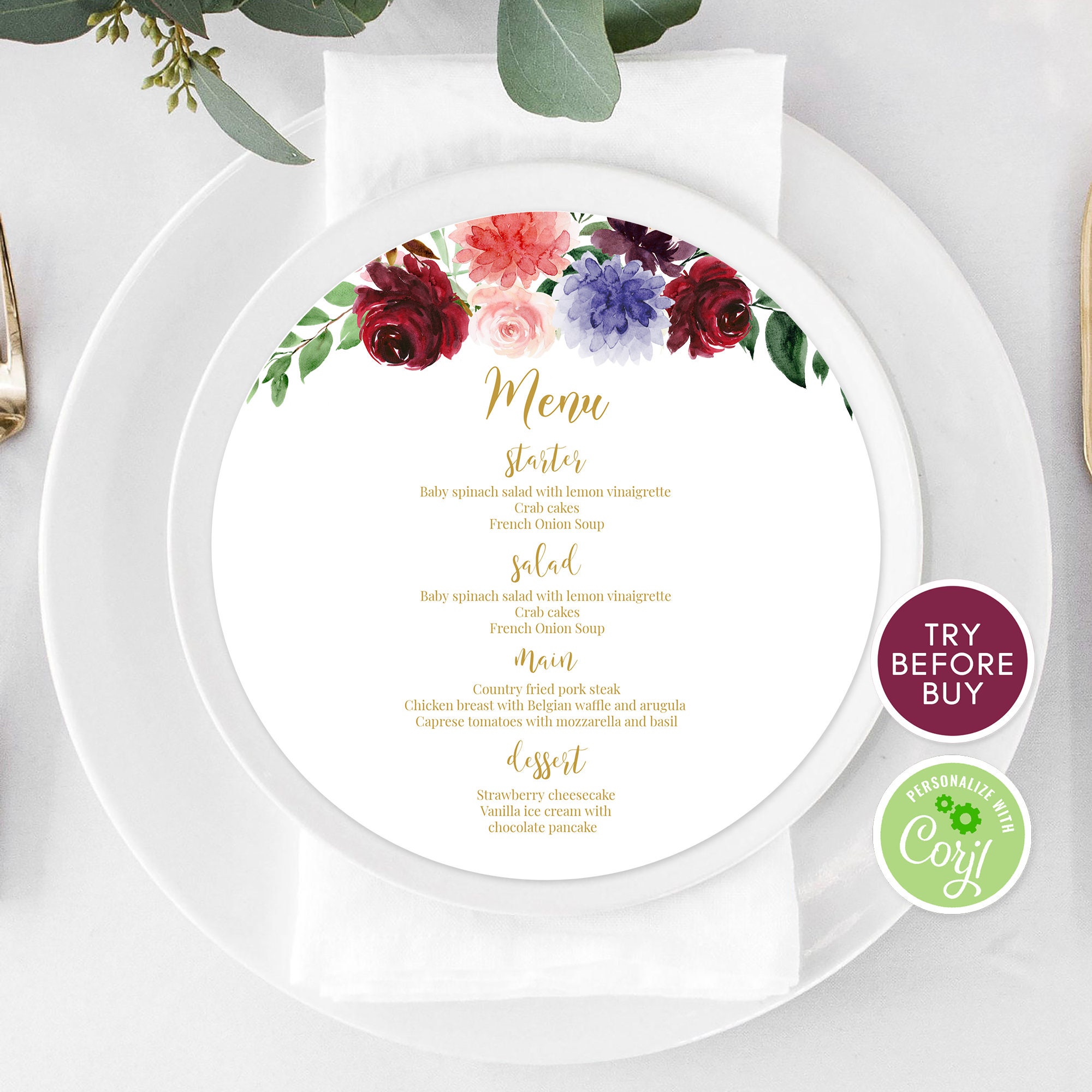 Floral Round Menu Editable Wedding Menu Circle Menu | Etsy