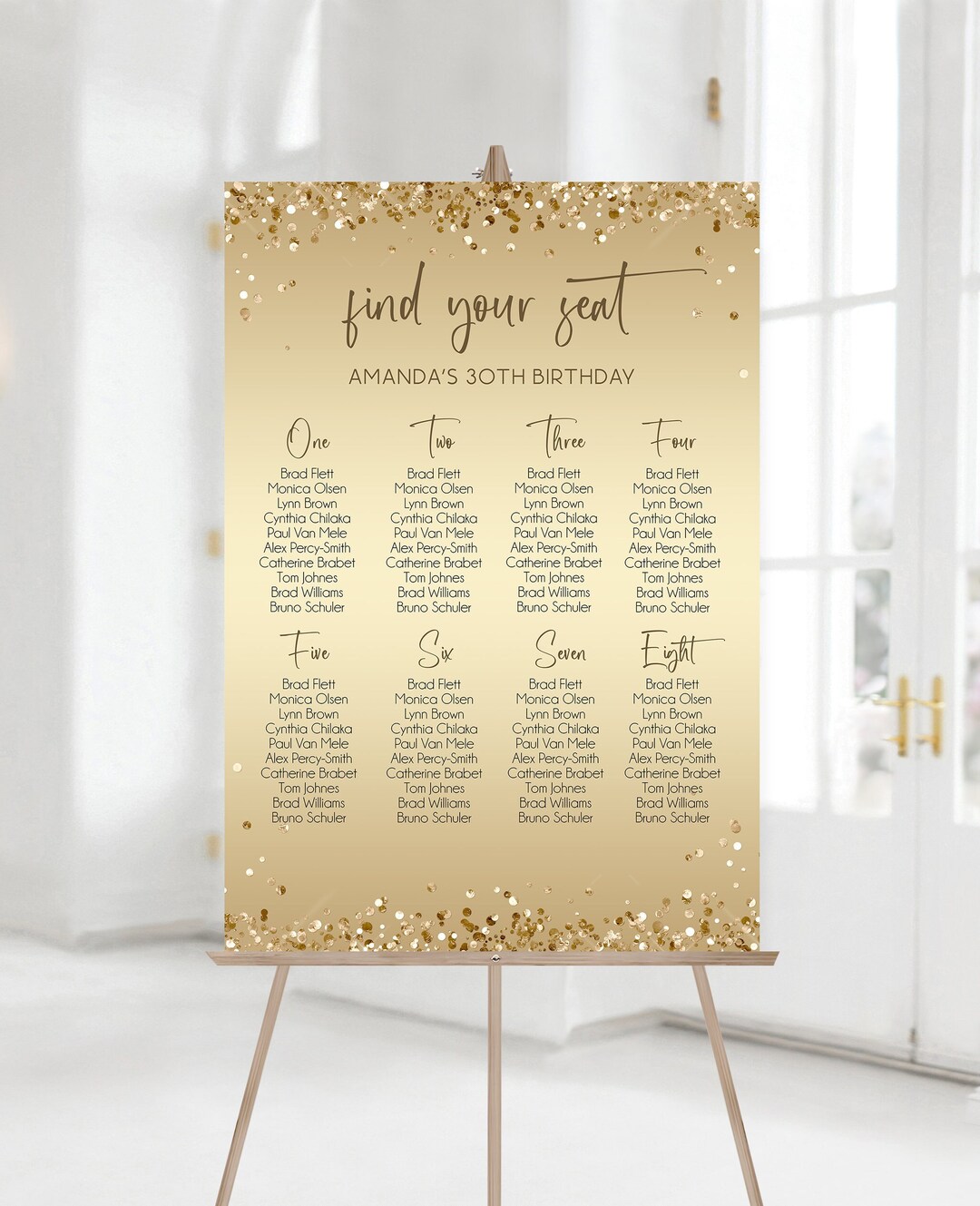 Editable Minimalist Birthday Seating Chart Sign Template, Gold Foil ...