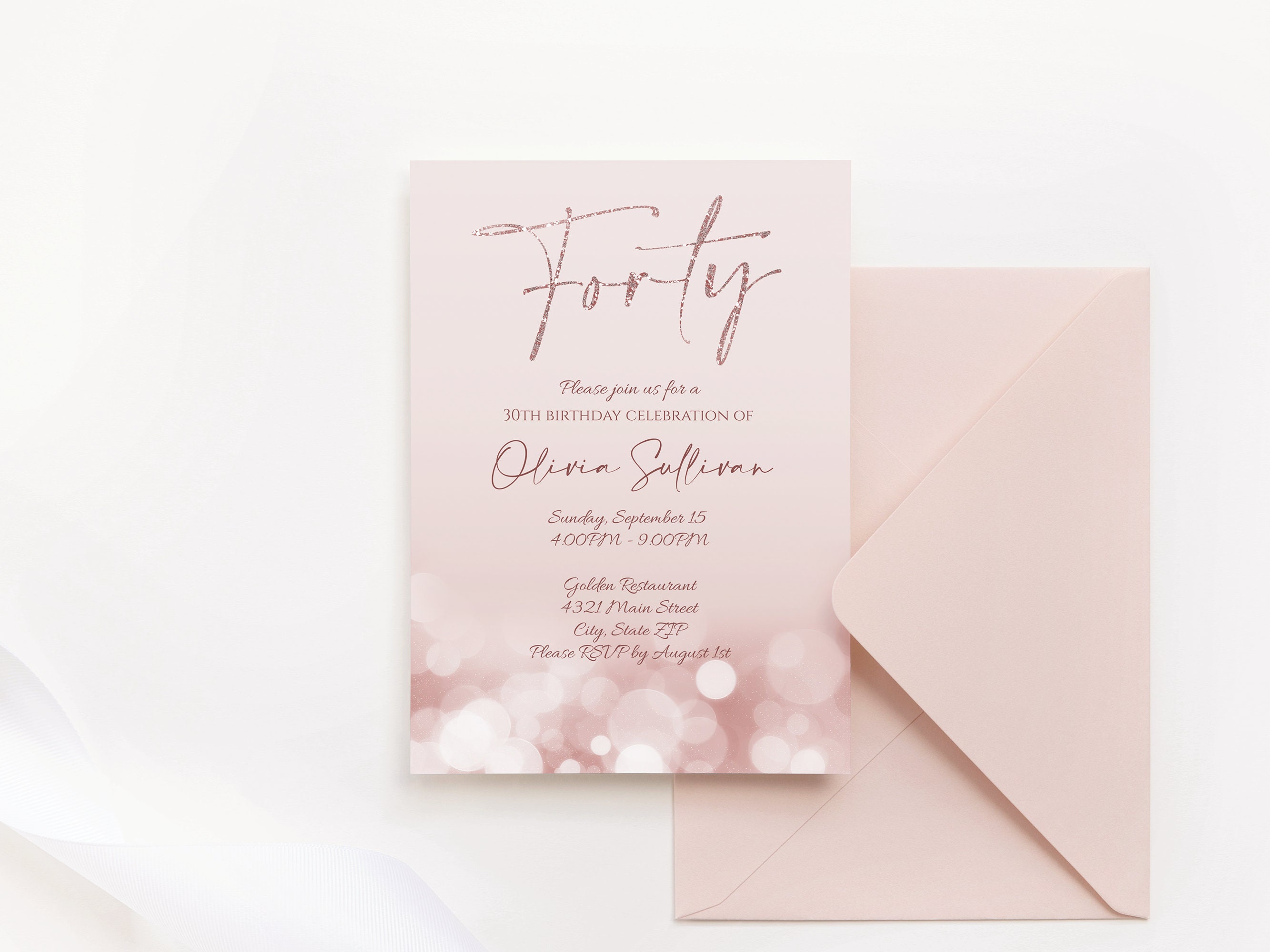 Printable Forty Rose Gold Glitter Editable 40th Birthday - Etsy