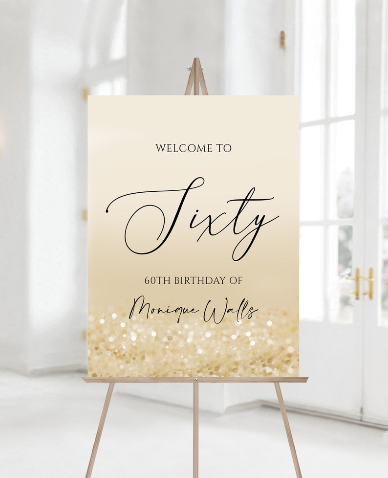 Printable Gold 60th Sixty Birthday Party Welcome Sign - Etsy