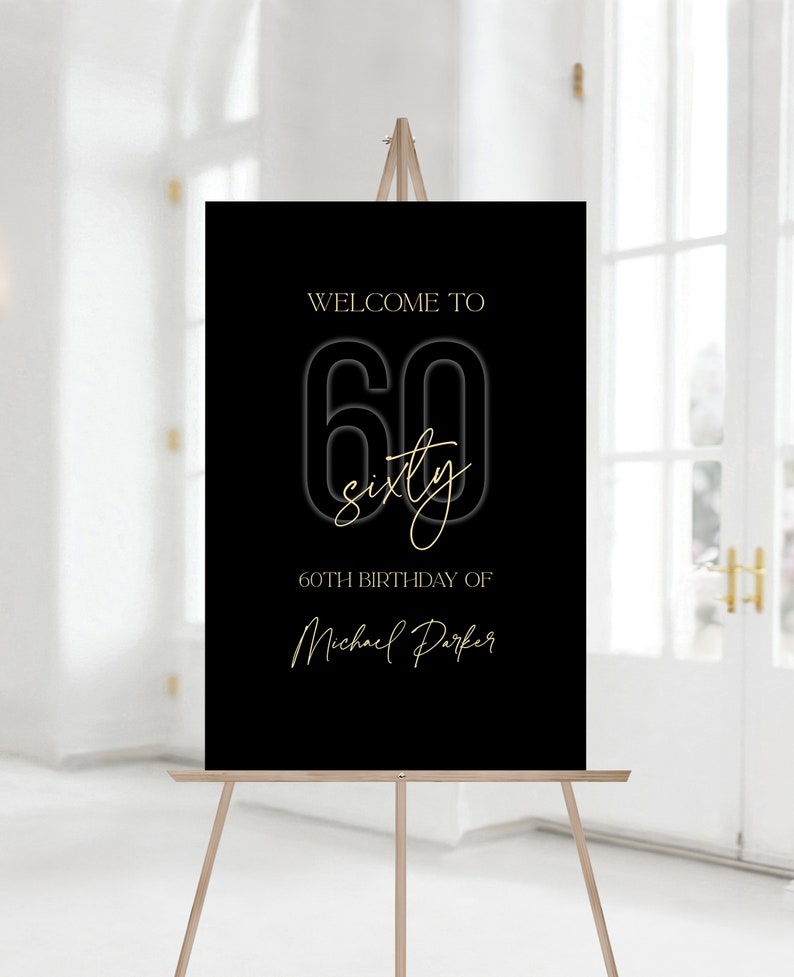 Printable 60th Birthday Welcome Sign Template Sixty Black - Etsy