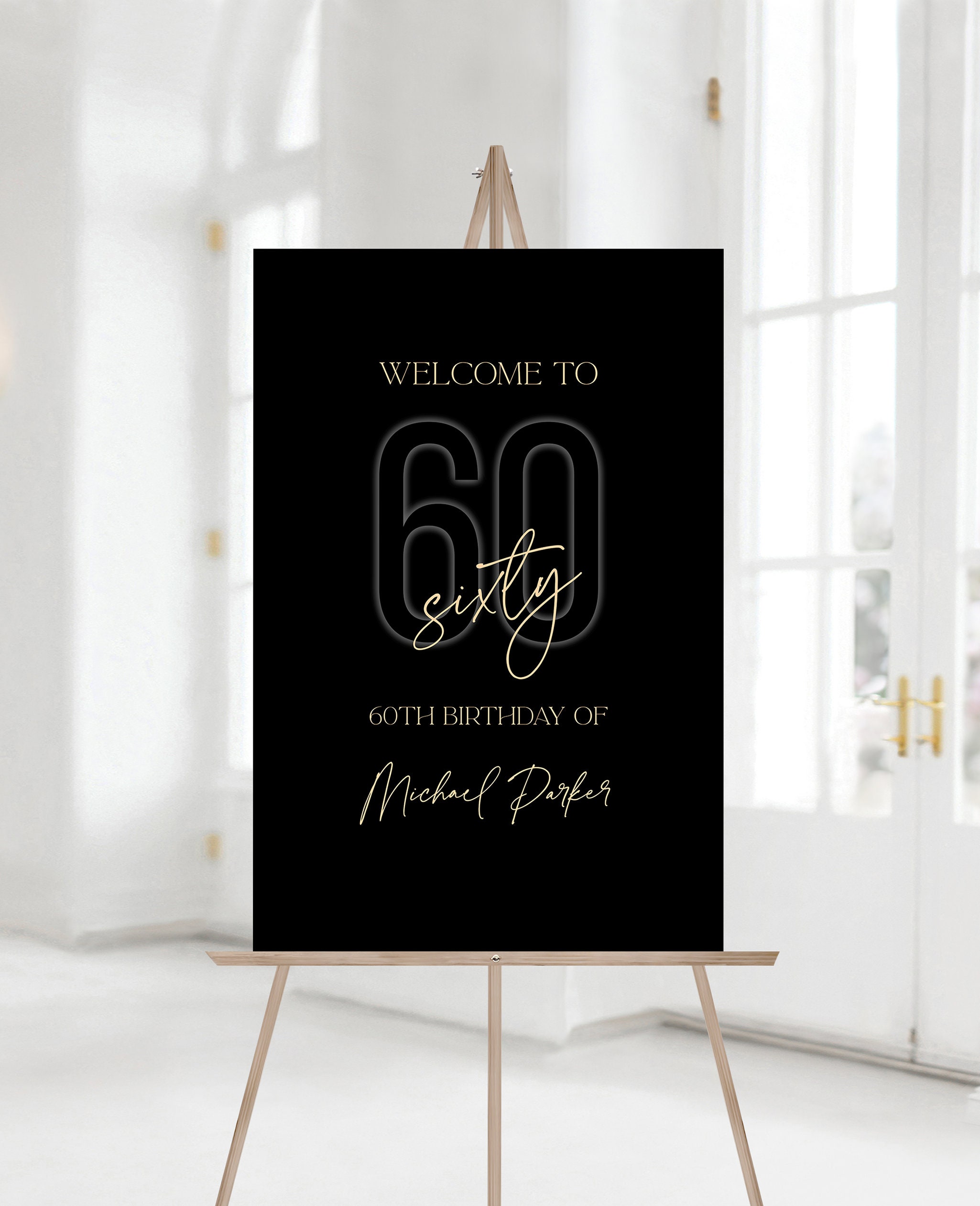 Printable 60th Birthday Welcome Sign Template Sixty Black - Etsy