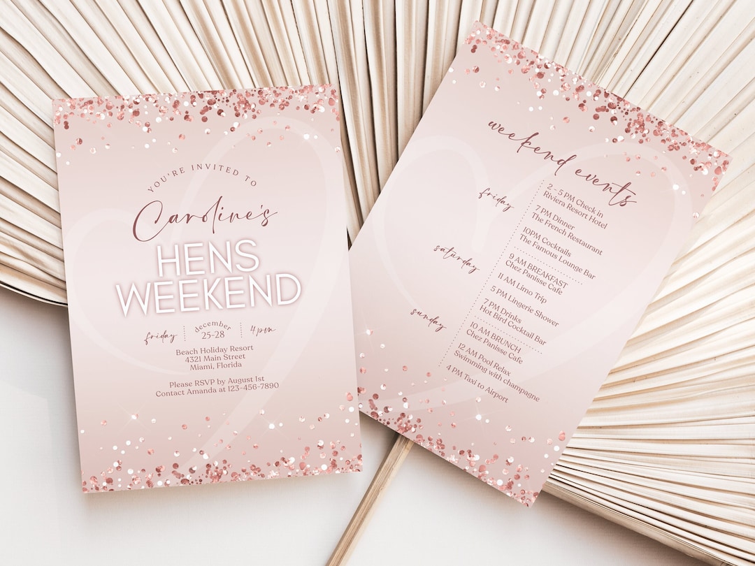 Editable Hens Weekend Itinerary Template, Printable Rose Gold Hens ...