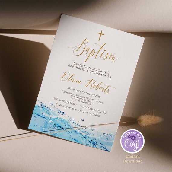 Water Baptism Invitation Editable Boy Girl Invitation | Etsy