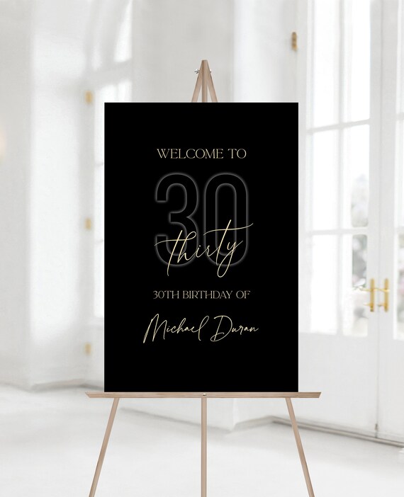 Printable 30th Birthday Welcome Sign Template Thirty Black - Etsy