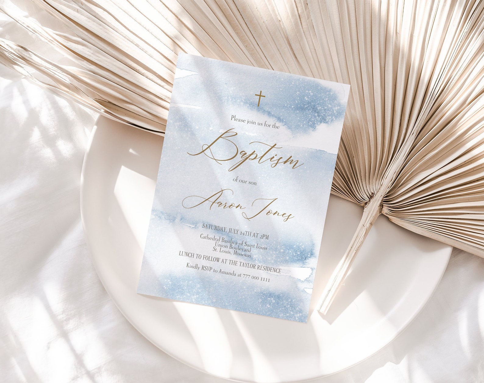 Printable Baptism Boy Invitation Blue Christening Invitation - Etsy