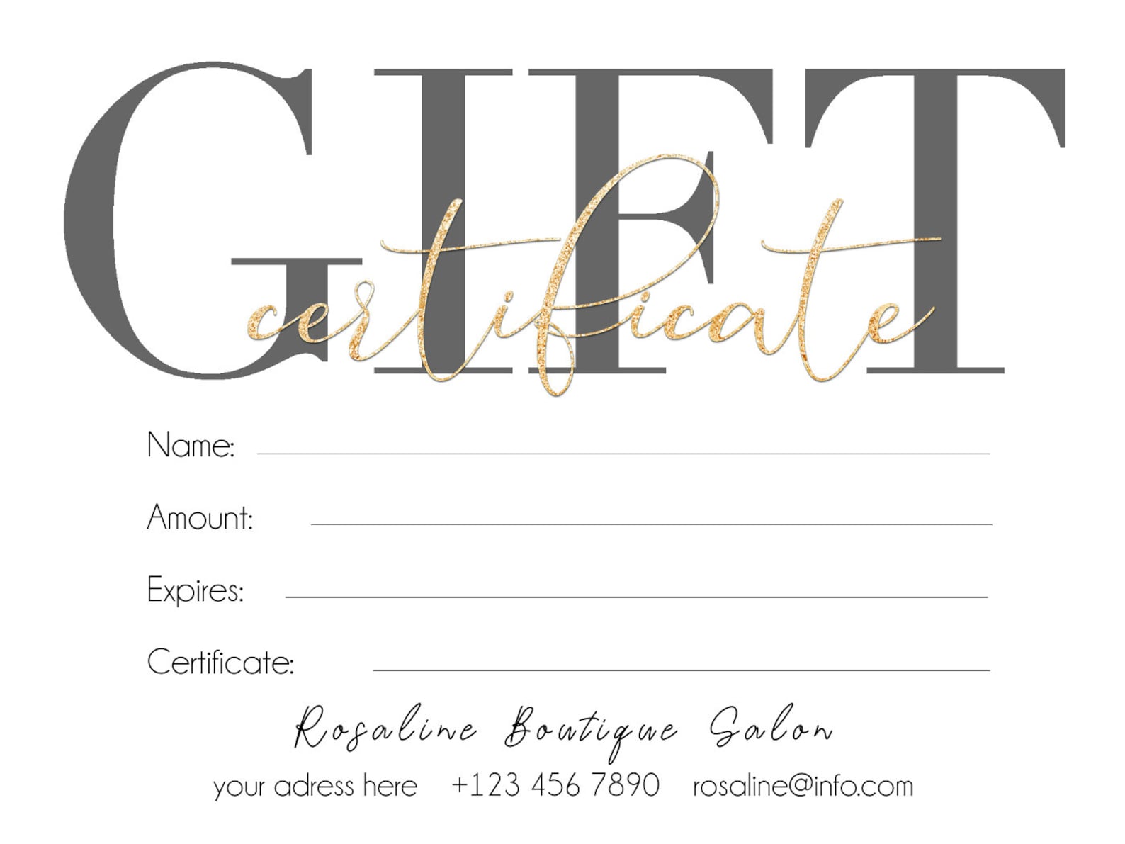 Printable Gift Certificate Template Gold Calligraphy Gift - Etsy