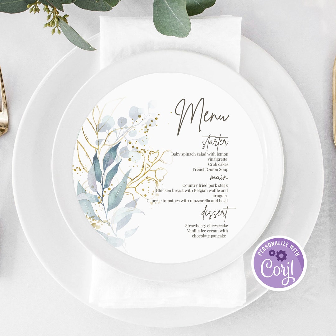 Greenery Floral Round Menu, Editable Gold Wedding Menu, Circle Menu ...