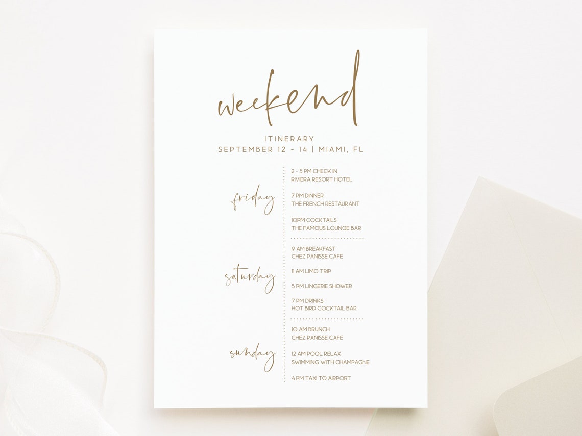 Printable Itinerary Template Editable Hens Party Weekend - Etsy