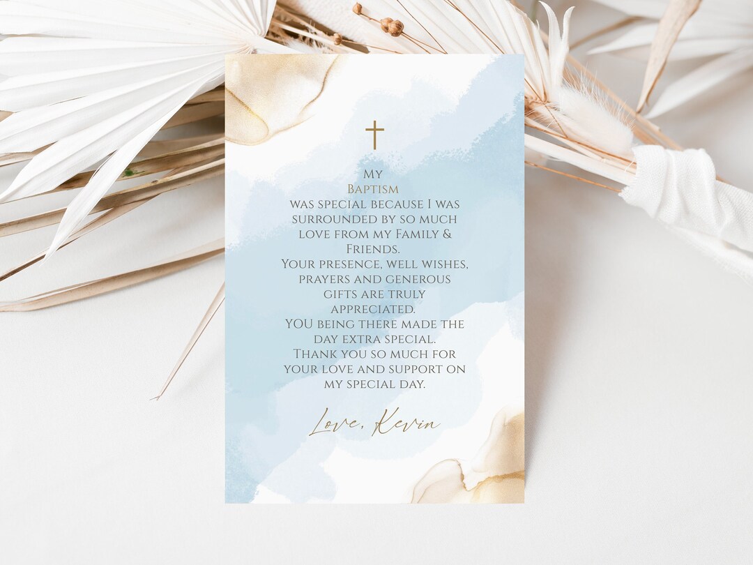 Printable Baptism Thank You Card Template, Thank You Note Card, Boy ...