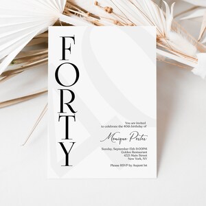 Simple 40th Forty Birthday Invitation Template, Printable Minimalist ...
