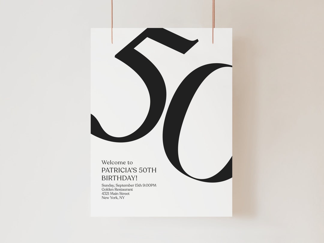 Simple 50th Fifty Birthday Welcome Sign, Printable Modern Welcome Sign ...