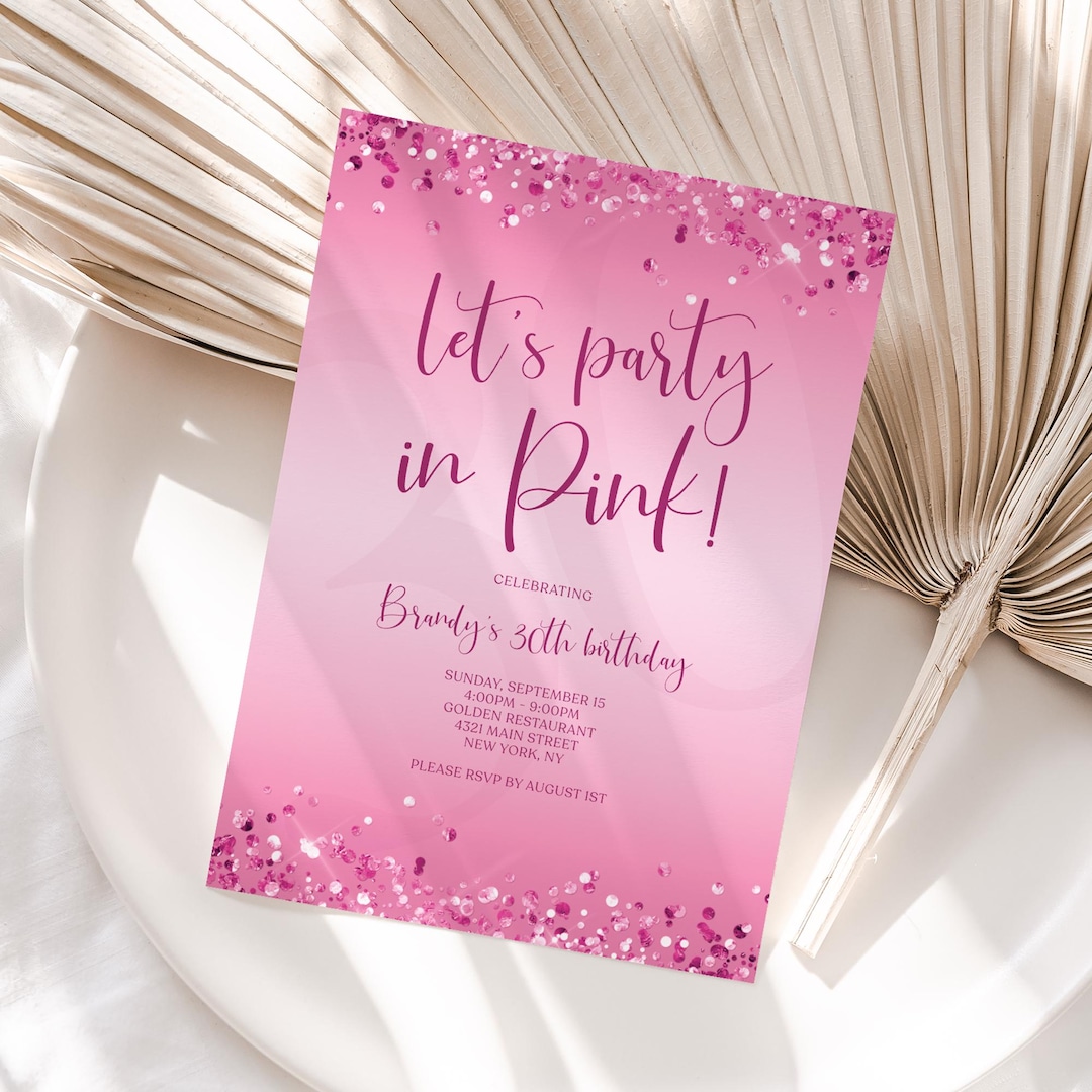 Printable Let's Party in Pink Invitation Template, Editable Fuchsia ...