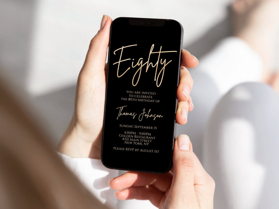 Digital Eighty 80th Birthday Text Invitation Template Editable