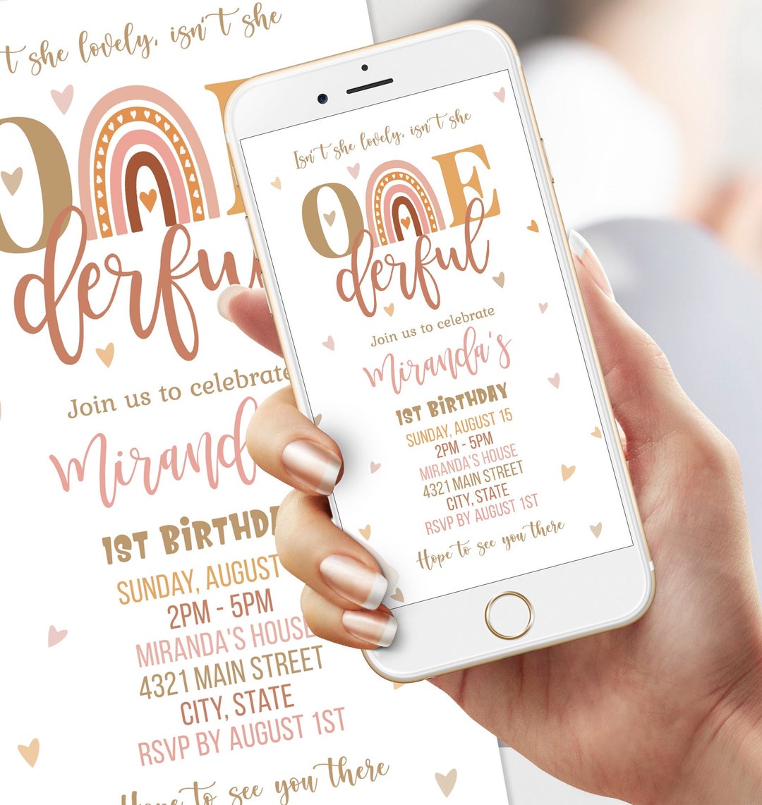 Digital Girl Boho Onederful Birthday Invitation Template, Electronic ...