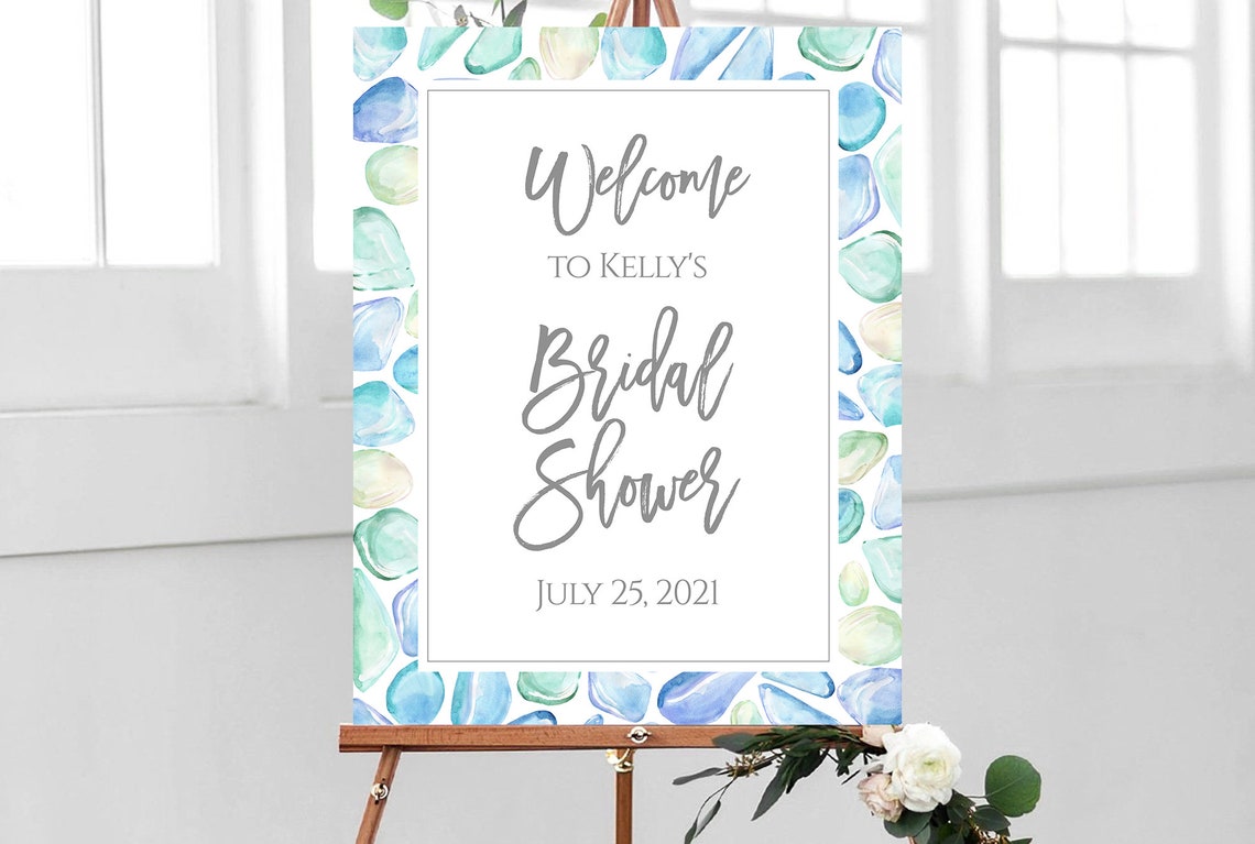 Watercolor Sea Glass Bridal Shower Welcome Sign Beach Bridal | Etsy
