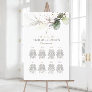 Editable First Holy Communion Seating Chart Sign Template, Greenery ...