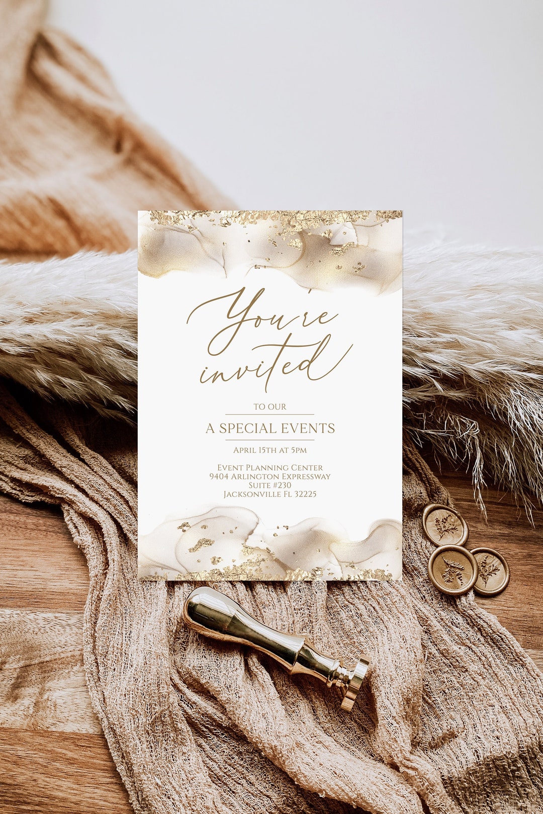 Printable Gold You're Invited Invitation Template, Business You're ...