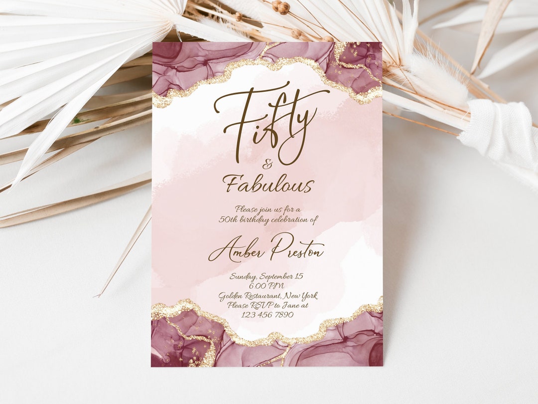 Shades of Pink 50th Fifty & Fabulous Birthday Invitation for Her, Fifty ...