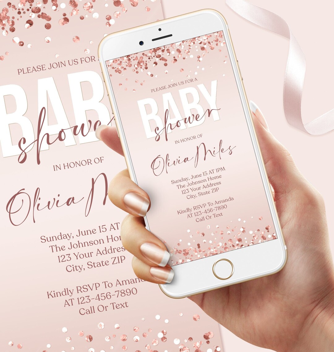 Electronic Baby Shower Text Message Invitation Template, Digital Rose ...