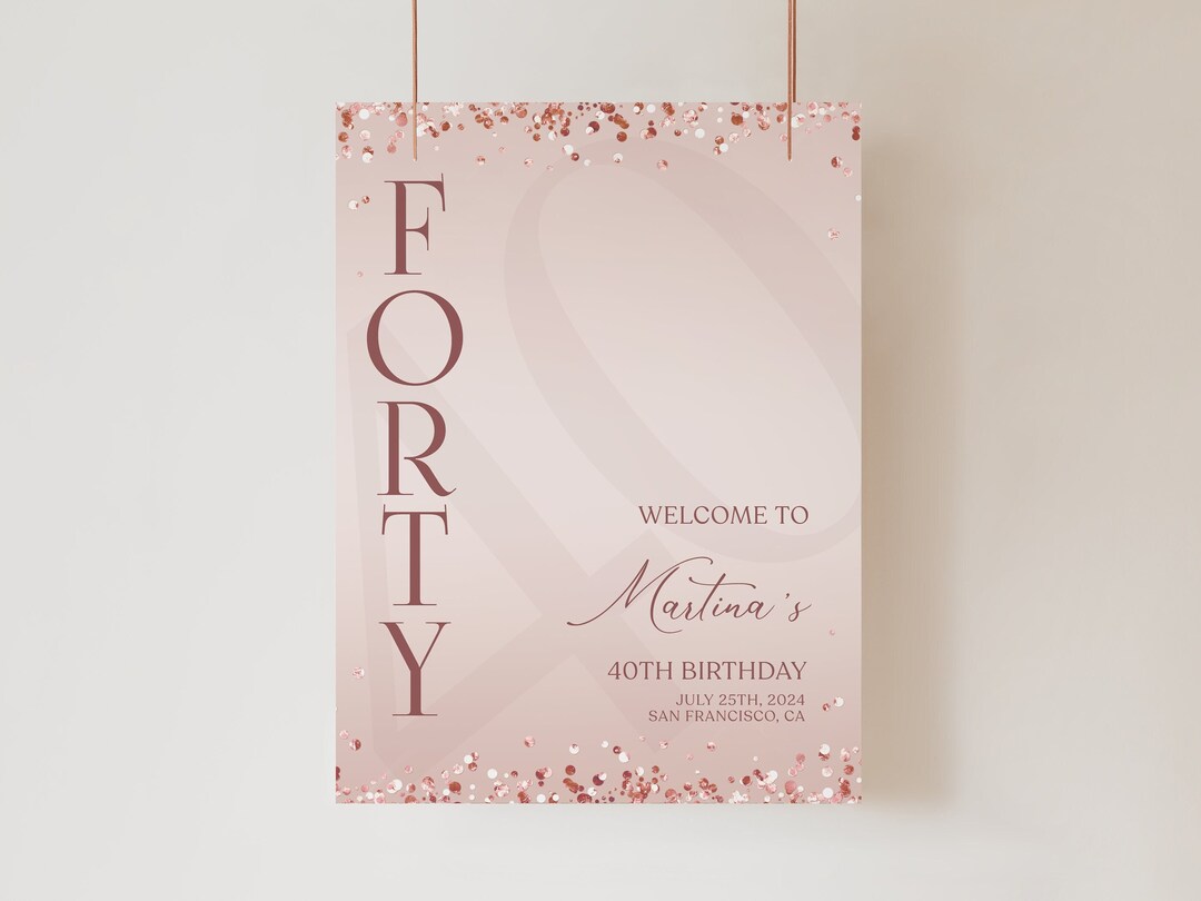 Printable Blush Pink 40th Forty Birthday Welcome Sign Template ...