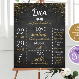 Printable Birthday Stats Board, Mr Onederful Birthday Chalkboard, Black ...