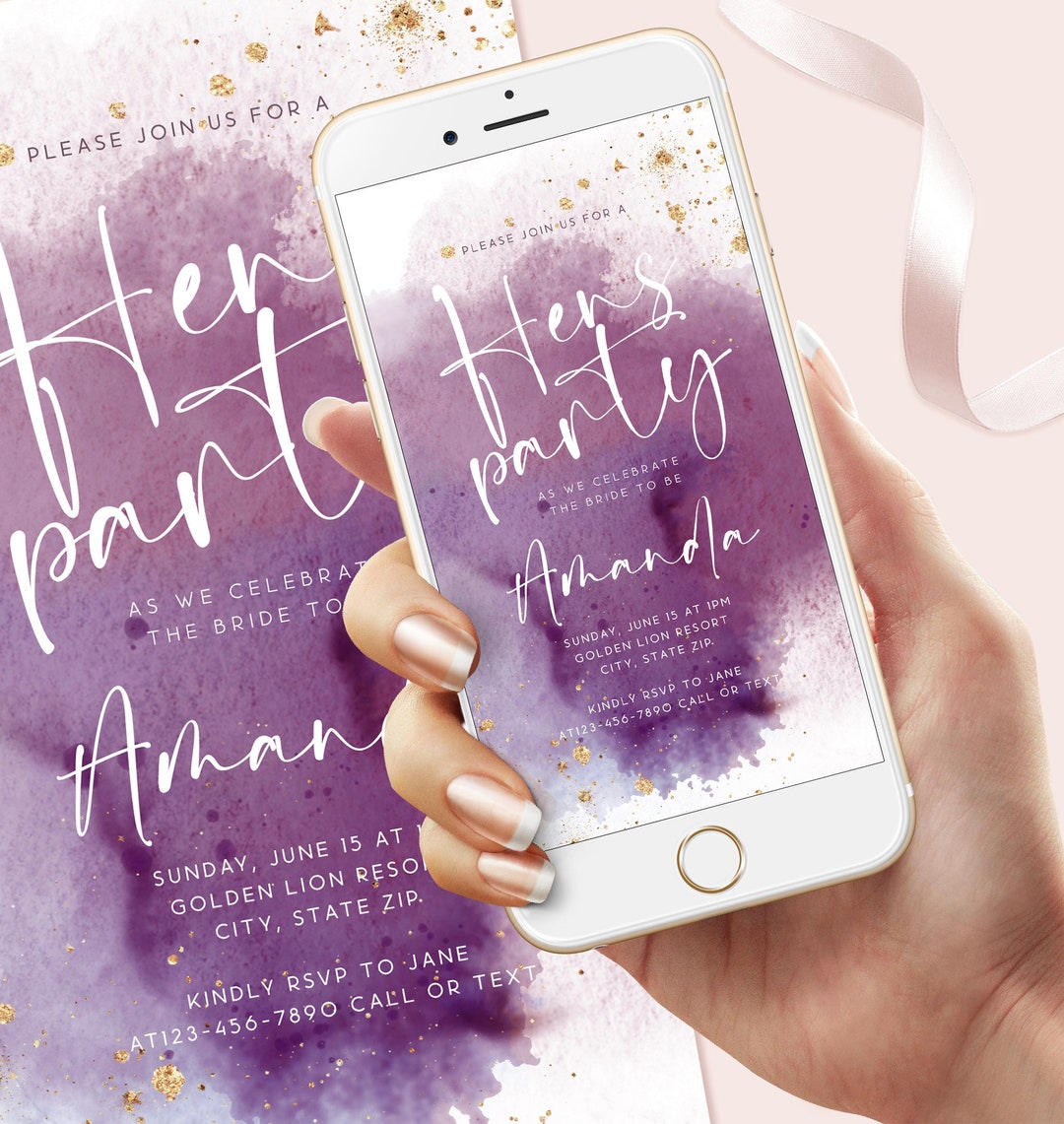 Digital Purple Hens Party Invitation Template, Electronic Hens Party ...