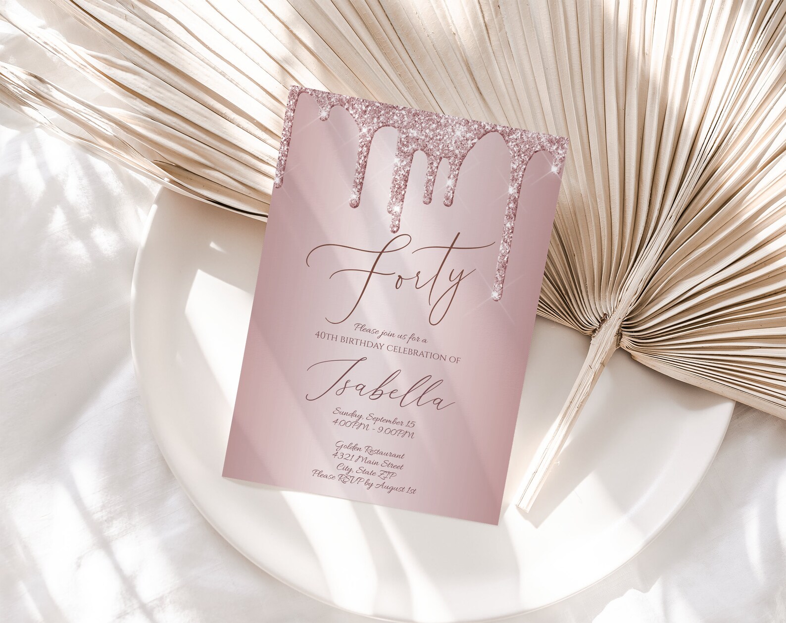 Printable Forty Rose Gold Glitter Editable 40th Birthday - Etsy