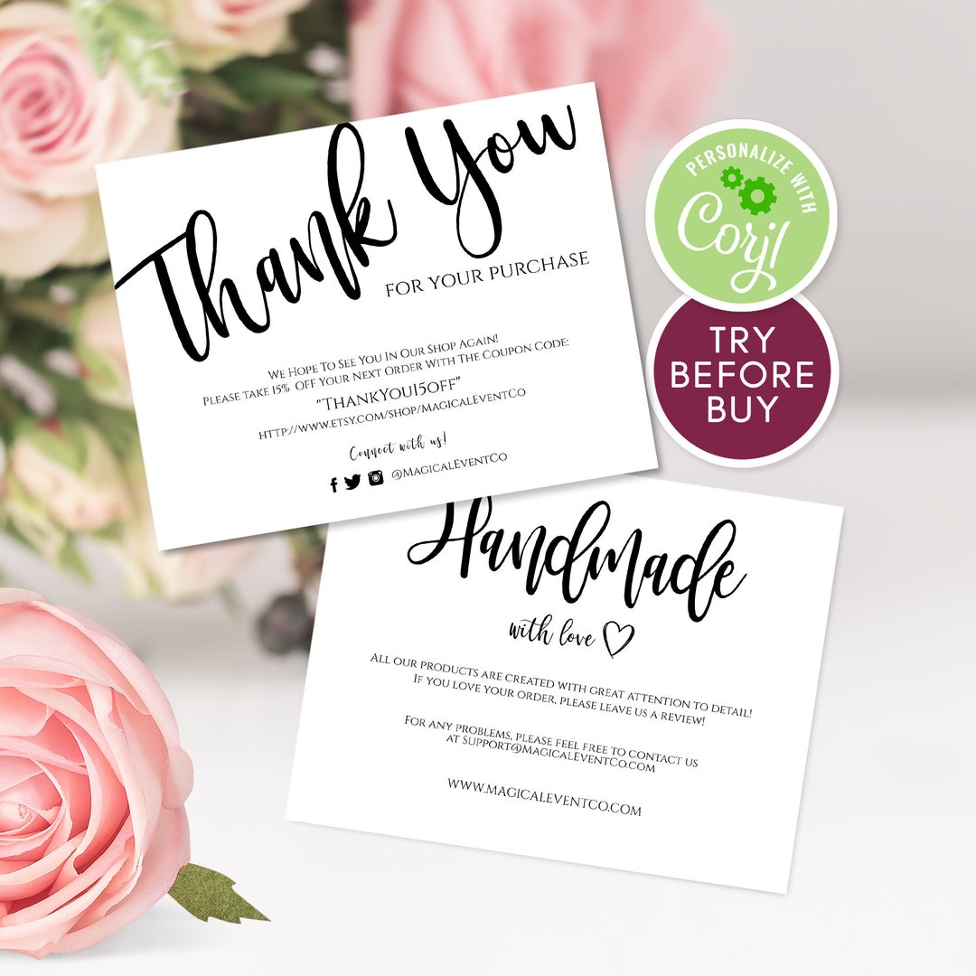 Thank You for Your Purchase Card, Printable Cards, Instant Download ...