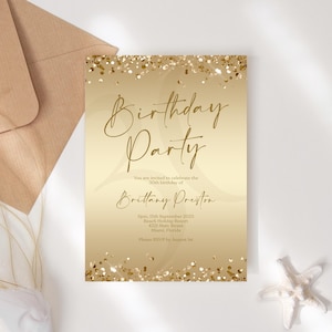 Editable Ladies Golden Birthday Party Invitation Template, Gold Party ...