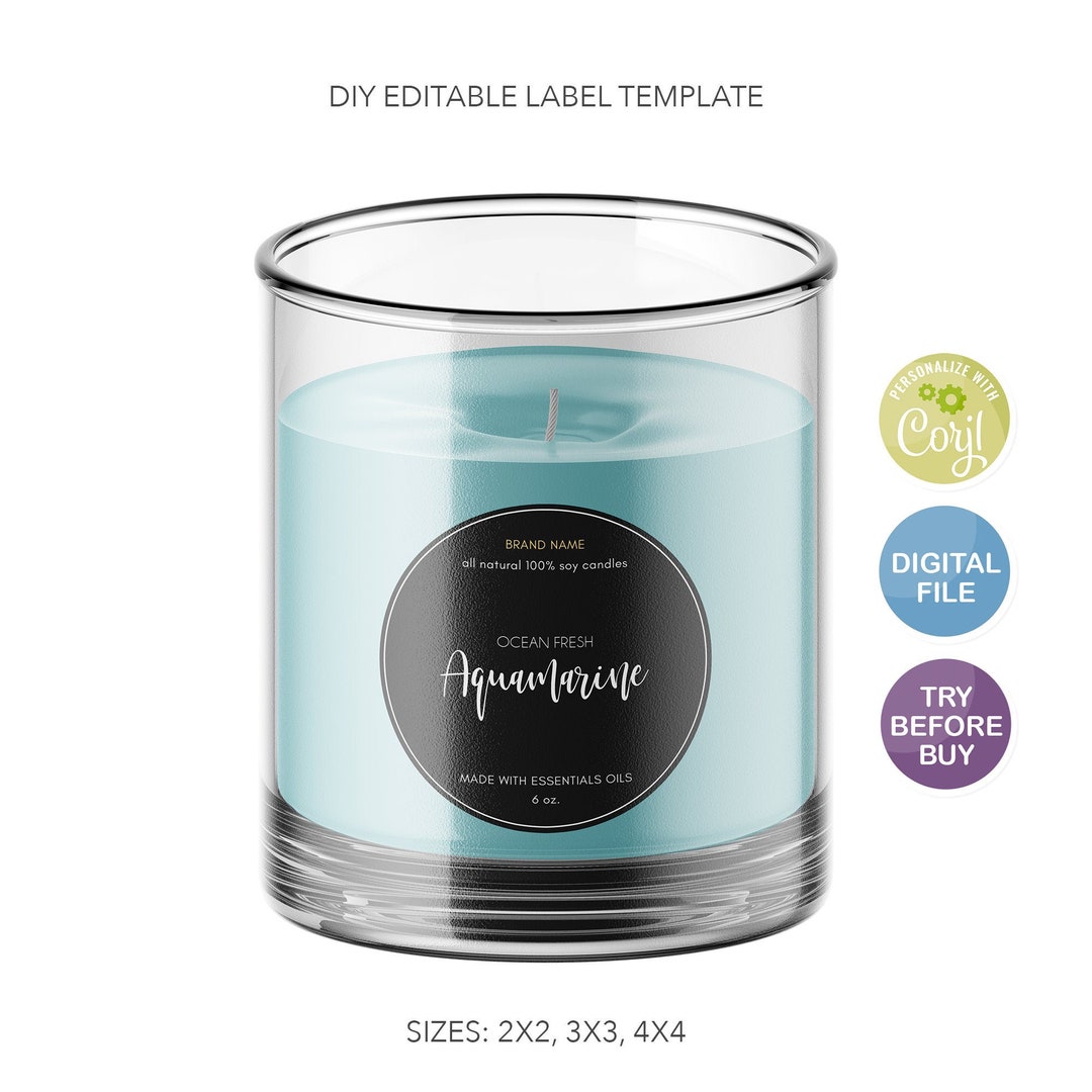 Black Candle Label Template, Editable Product Label, Circle Candle ...