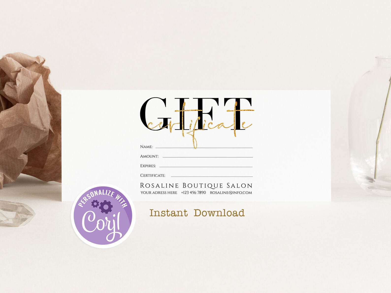 Printable Gift Certificate Template Gold Calligraphy Gift | Etsy