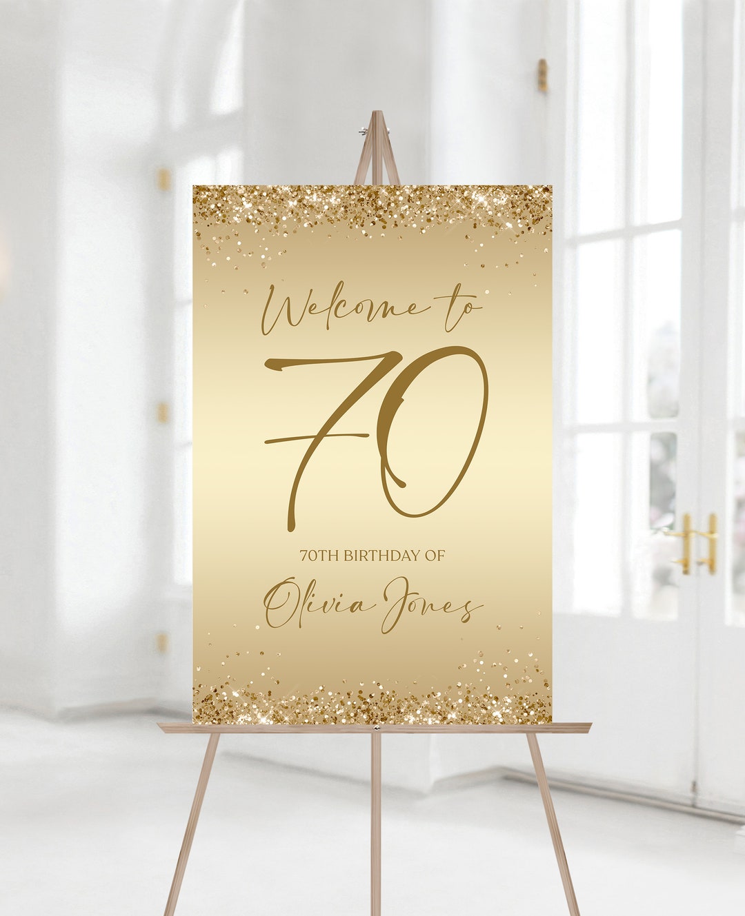 Printable Gold 70th Seventy Birthday Party Welcome Sign, Editable ...